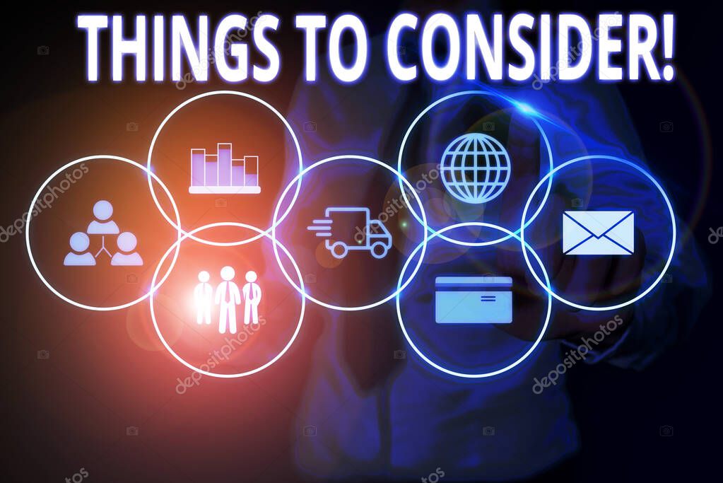 Signo de texto que muestra las cosas a considerar. Foto conceptual ...