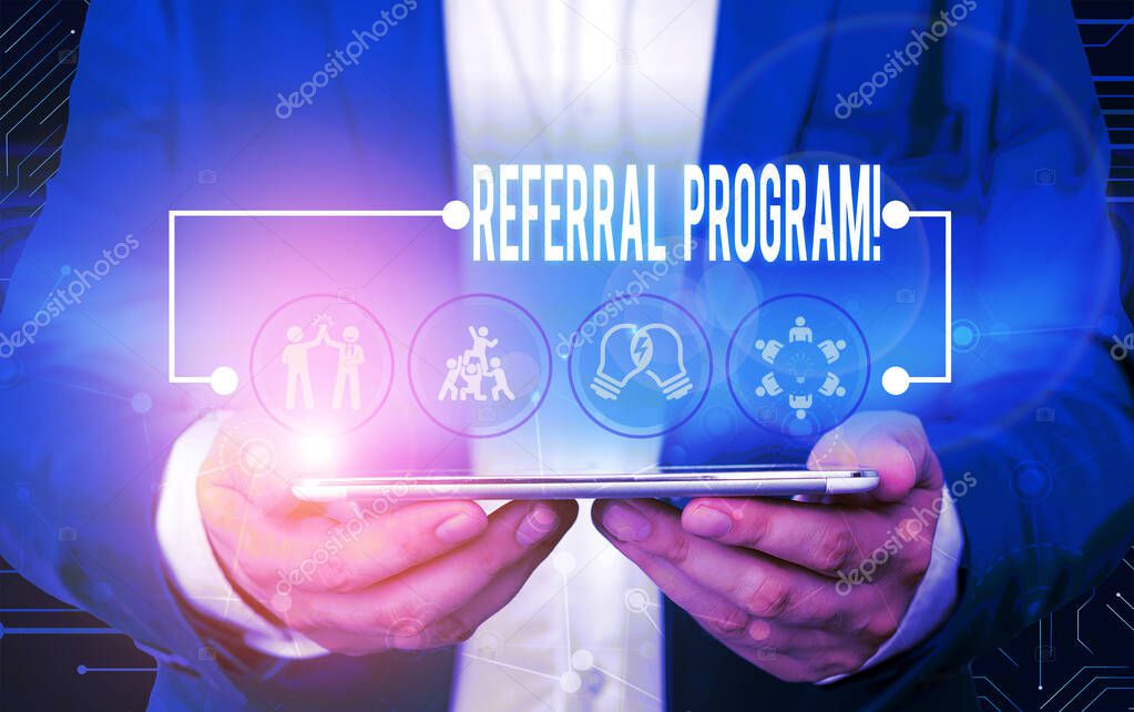 Signo de texto que muestra el programa de referencia. Método de reclutamiento interno de foto ...