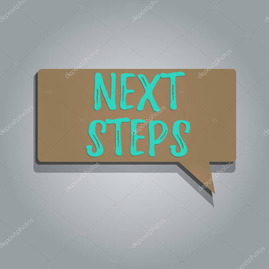 Texto de escritura a mano Próximos pasos. Concepto que significa algo ...