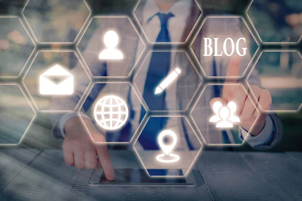 Writing note showing Blog. Business photo showcasing platform where ...