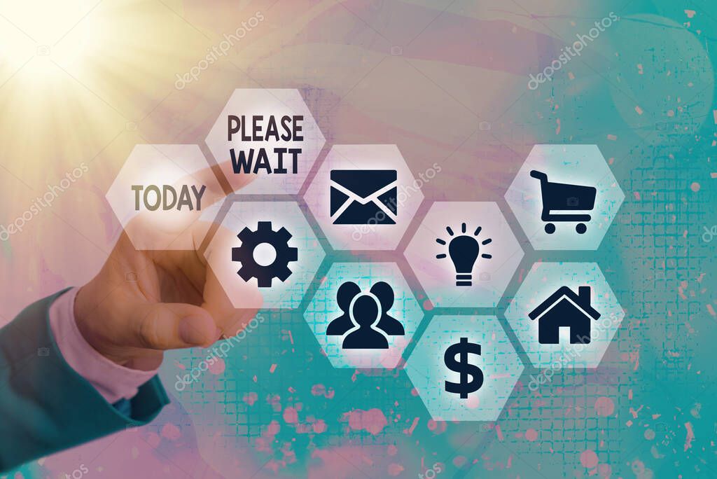 Escritura manual conceptual mostrando Please Wait. Texto de la foto de ...