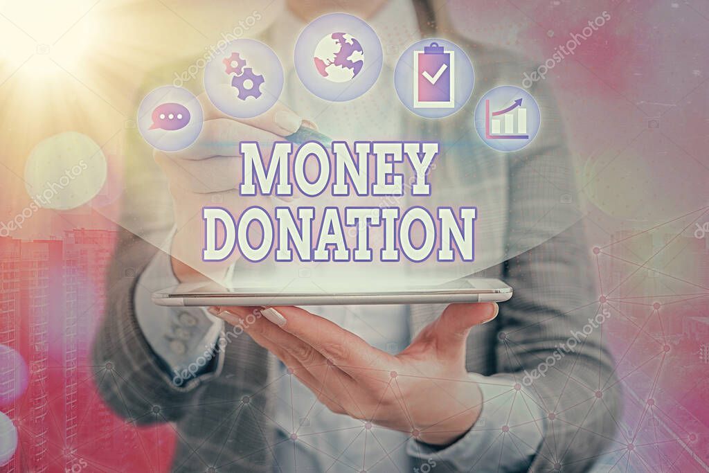 Escritura a mano escritura de texto Donación de dinero. Concepto que ...