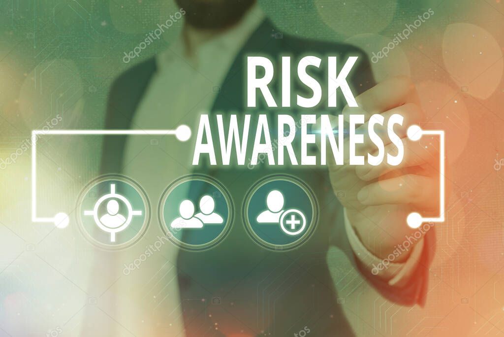 Texto de escritura de palabras Sensibilización al riesgo. Concepto de ...