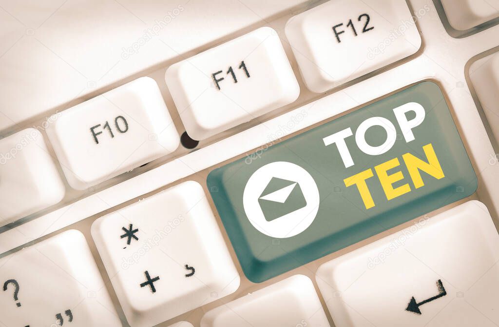 Signo de texto que muestra Top Ten. Objetos de fotos conceptuales que ...