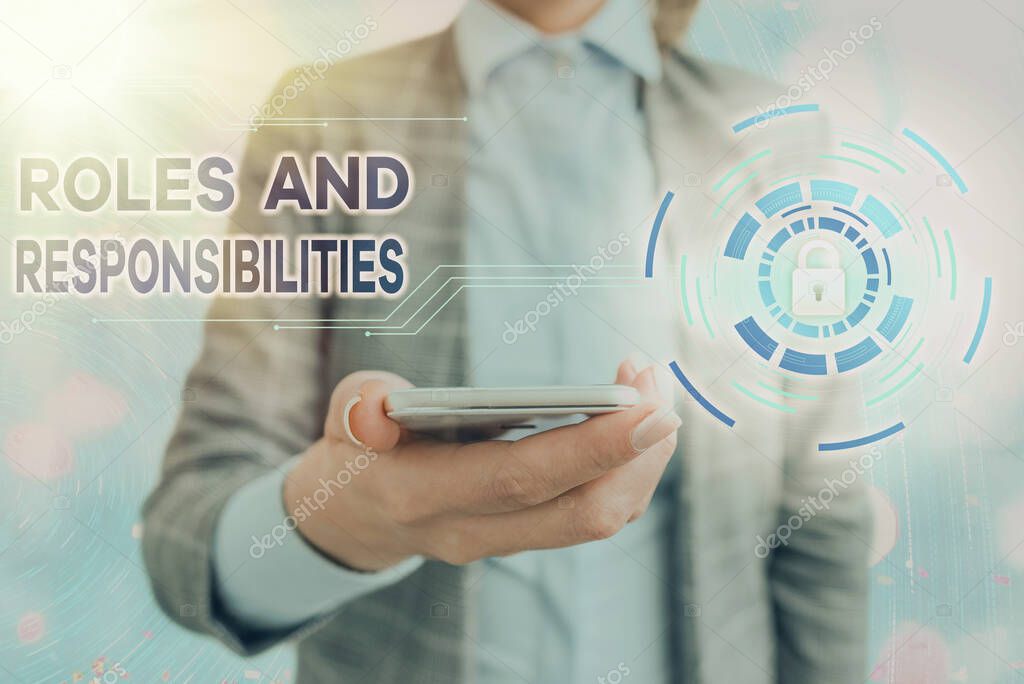 Signo de texto que muestra roles y responsabilidades. Foto conceptual ...
