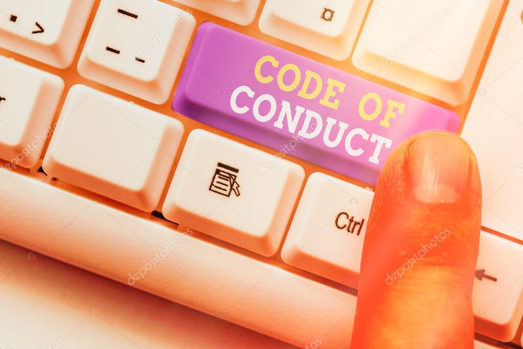 Signo de texto que muestra Código de Conducta. Conjunto de fotos ...
