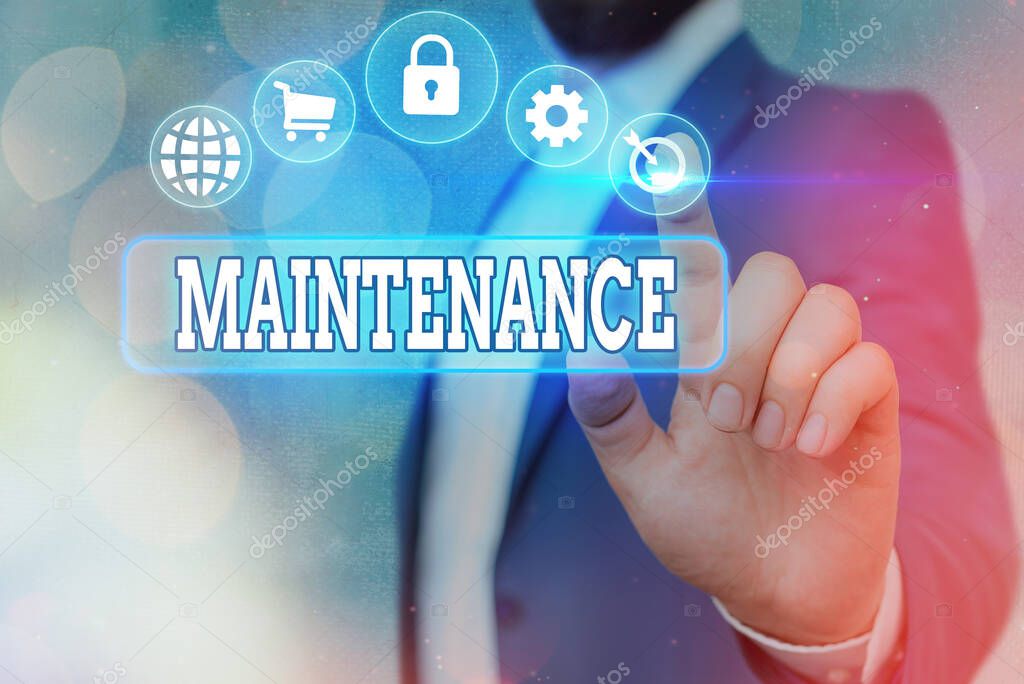 Texto de escritura a mano Mantenimiento. Concepto que significa método ...