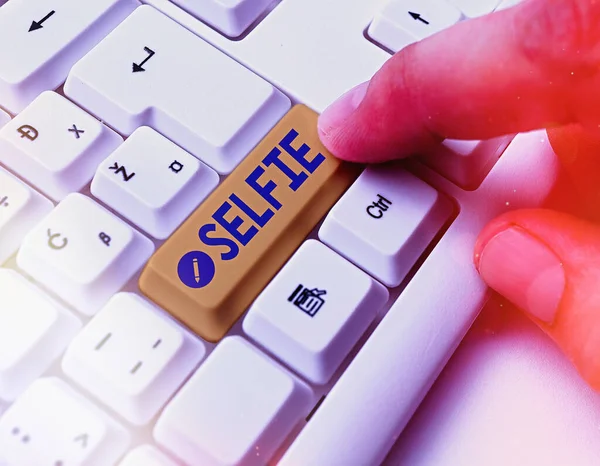 Writing note showing Selfie. Business photo showcasing taken by oneself ...