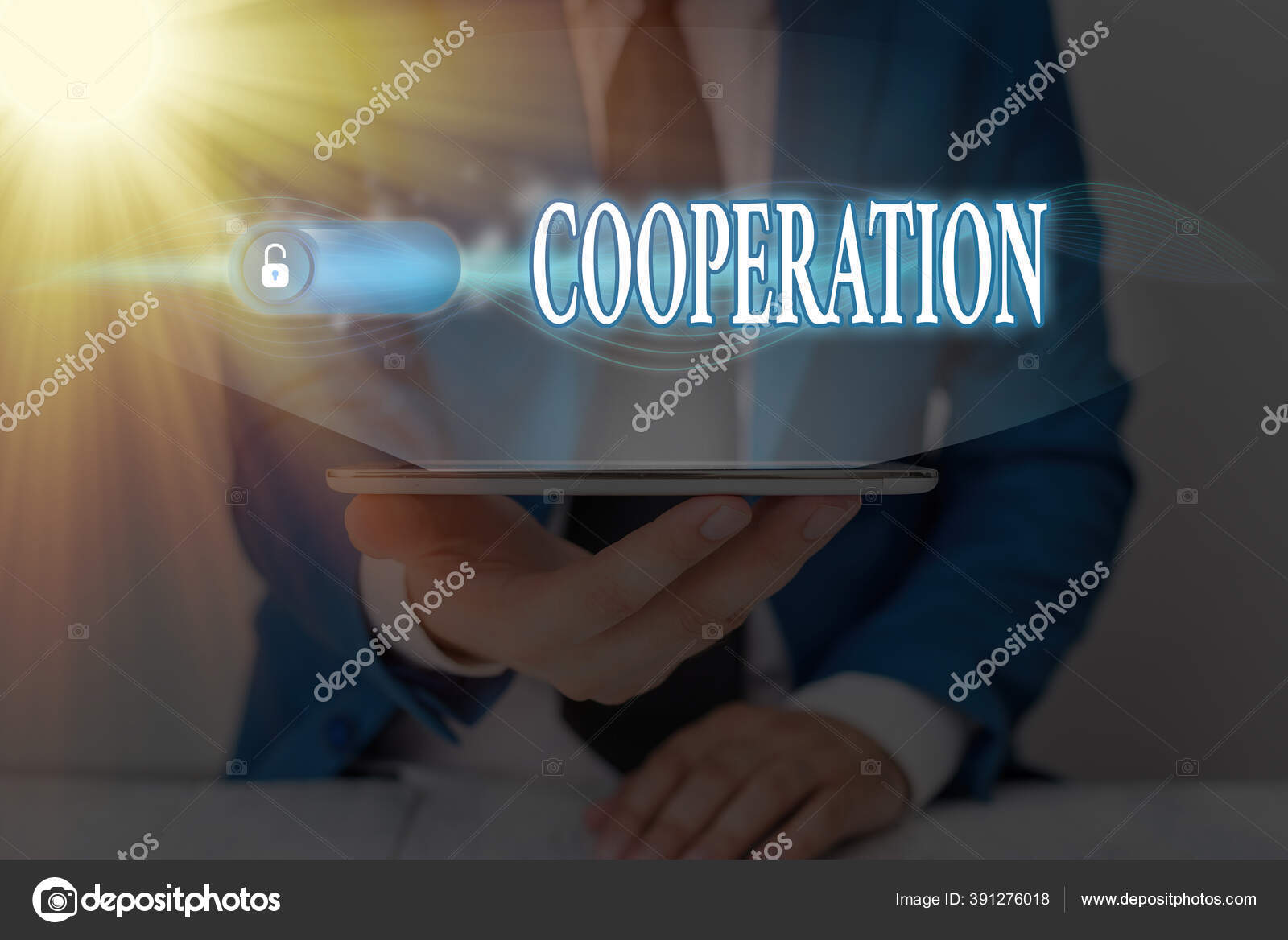 Handwriting text Cooperation. Concept meaning the acts of someone ...