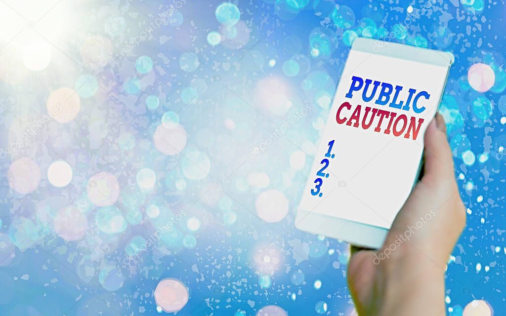 Signo de texto que muestra Precaución Pública. Foto conceptual ...