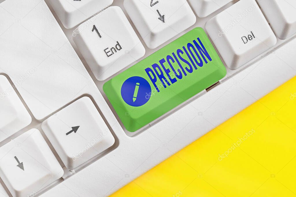 Signo de texto que muestra Precisión. Foto conceptual el grado de ...