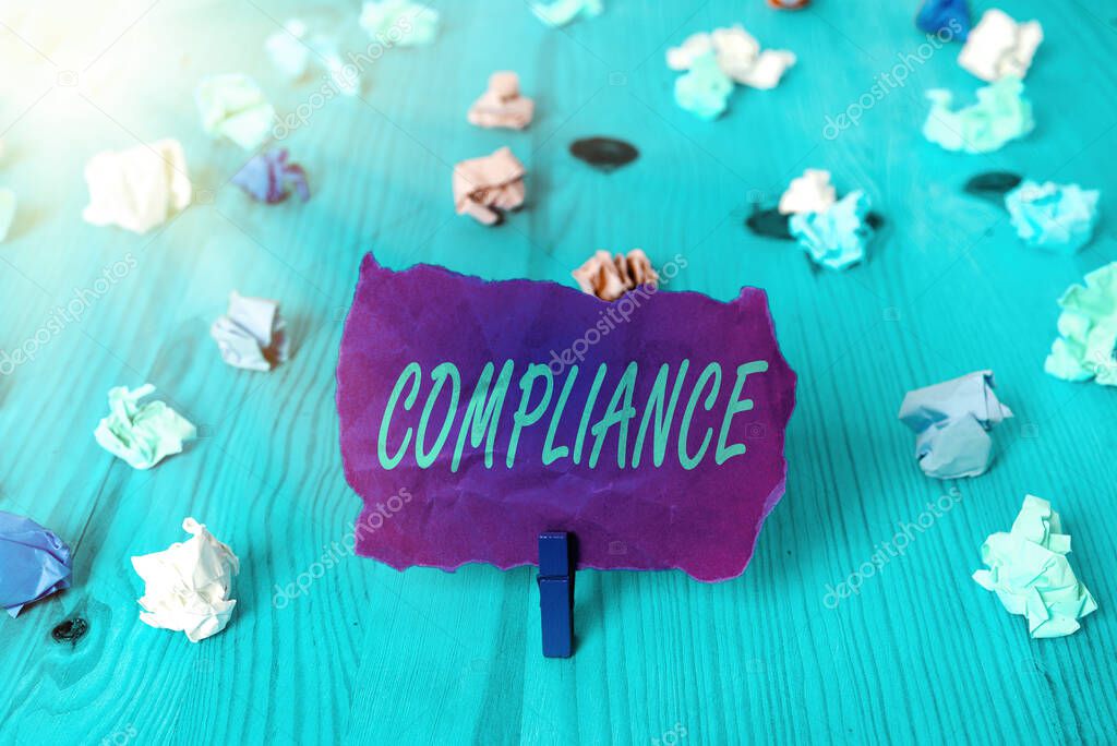 Signo de texto mostrando Cumplimiento. Capacidad de foto conceptual de ...