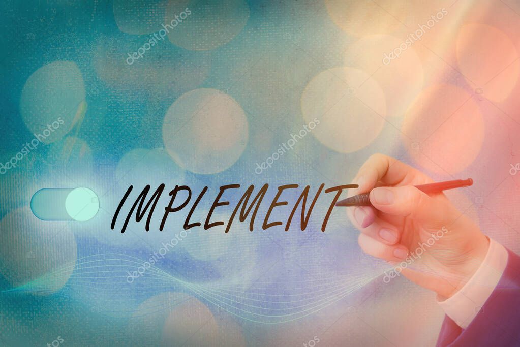 Signo de texto que muestra Implementar. Foto conceptual para ...