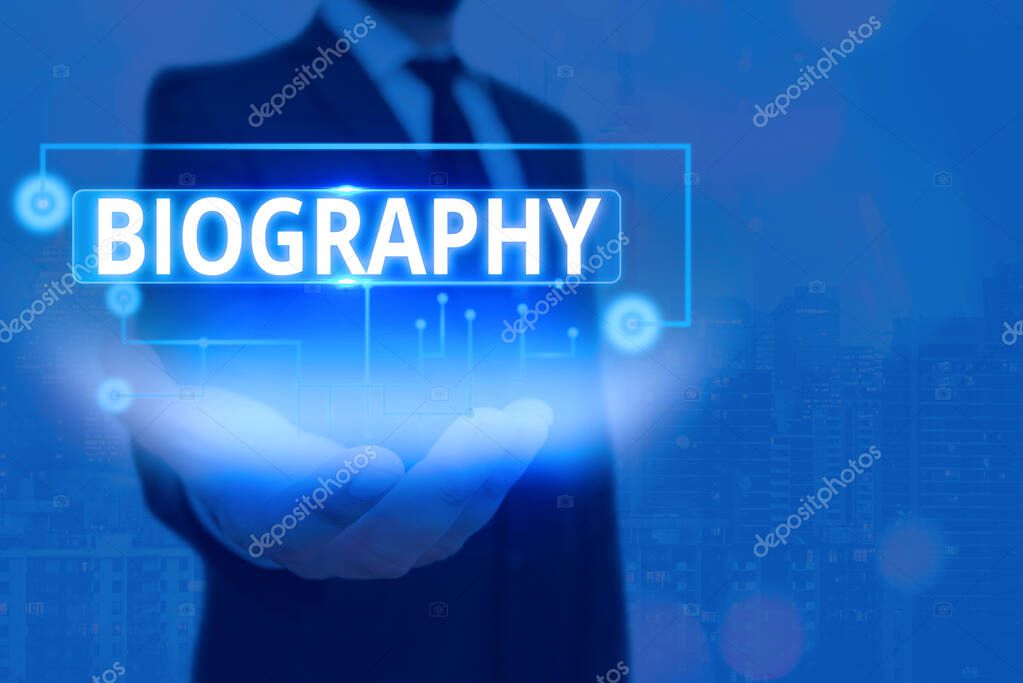 Signo de texto que muestra Biografía. Foto conceptual un relato de la ...