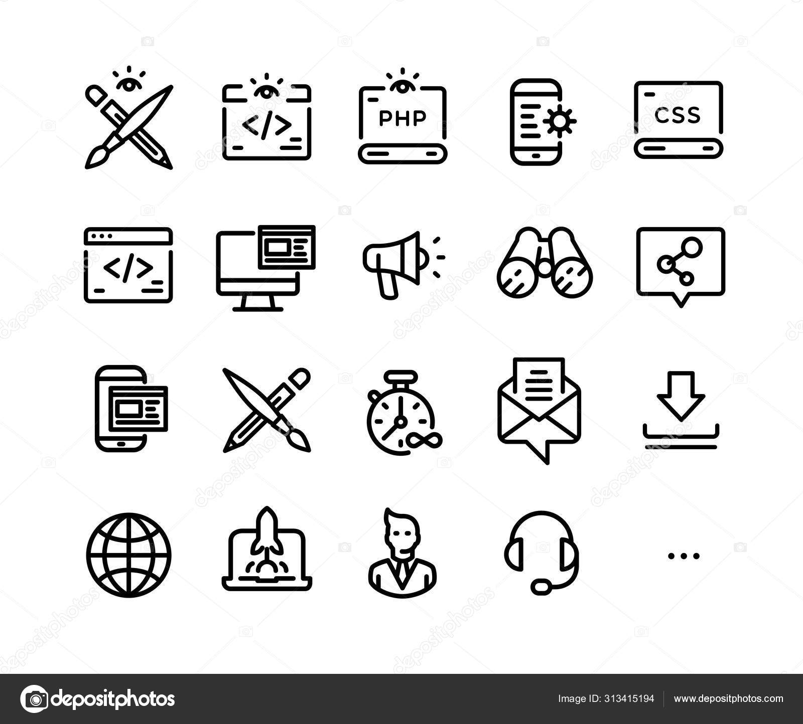 Icons Topic Technology Vector Set Icons Developers Applications Sites ...