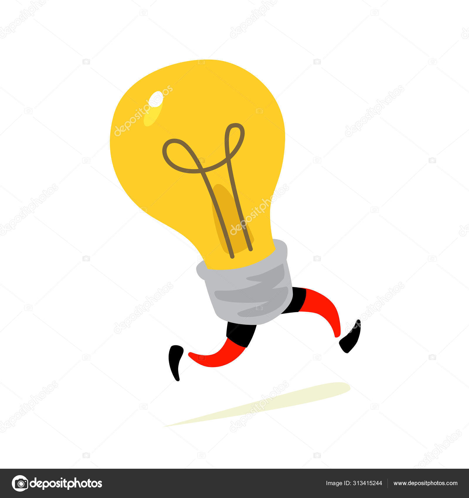 Illustration Running Light Bulb Vector Character Icon Yellow Lamp Light ...
