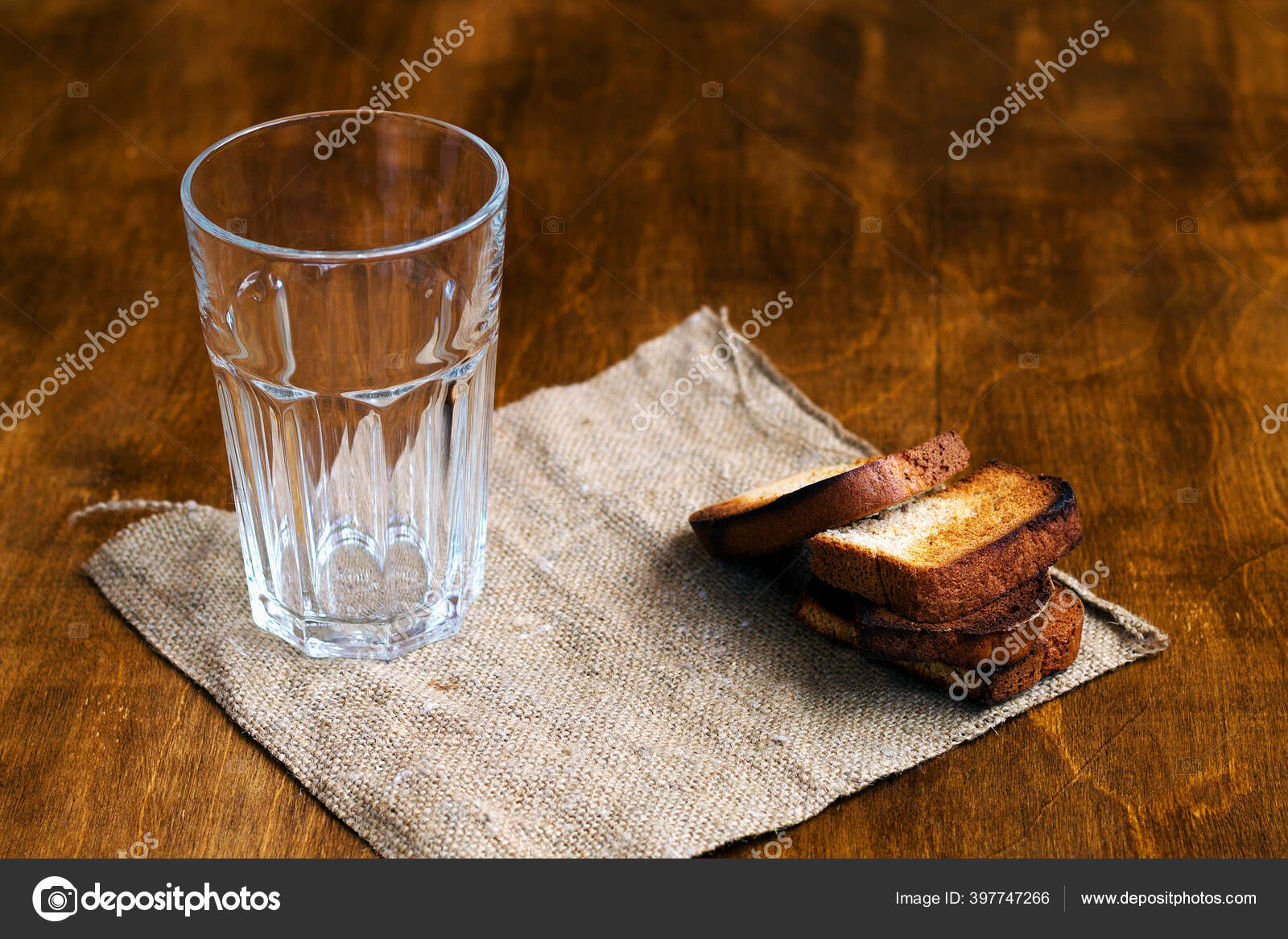 Empty Glass Black Rye Bread Hard Chucks Wooden Table Glass Stock Photo ...