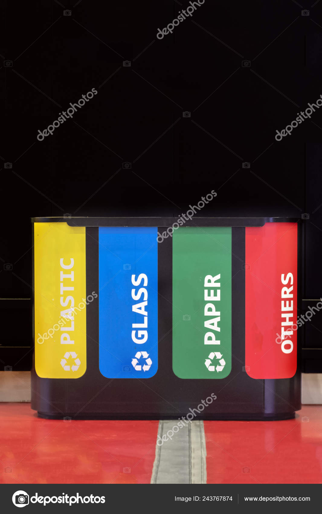 Separate waste collection. Modern trash bins for household waste ...