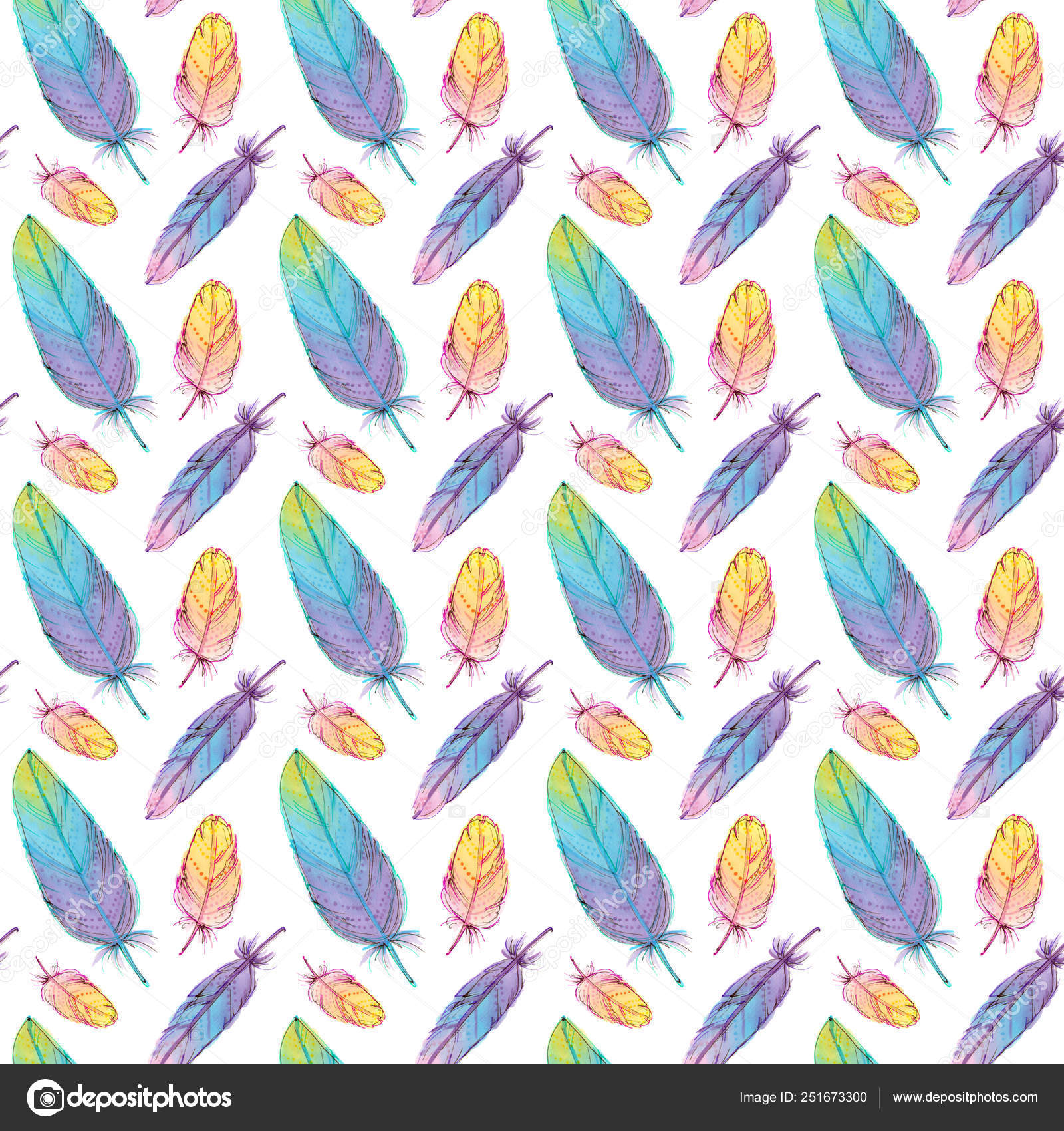 Hand Drawing Colorful Feathers Seamless Pattern Stock Illustration by ...