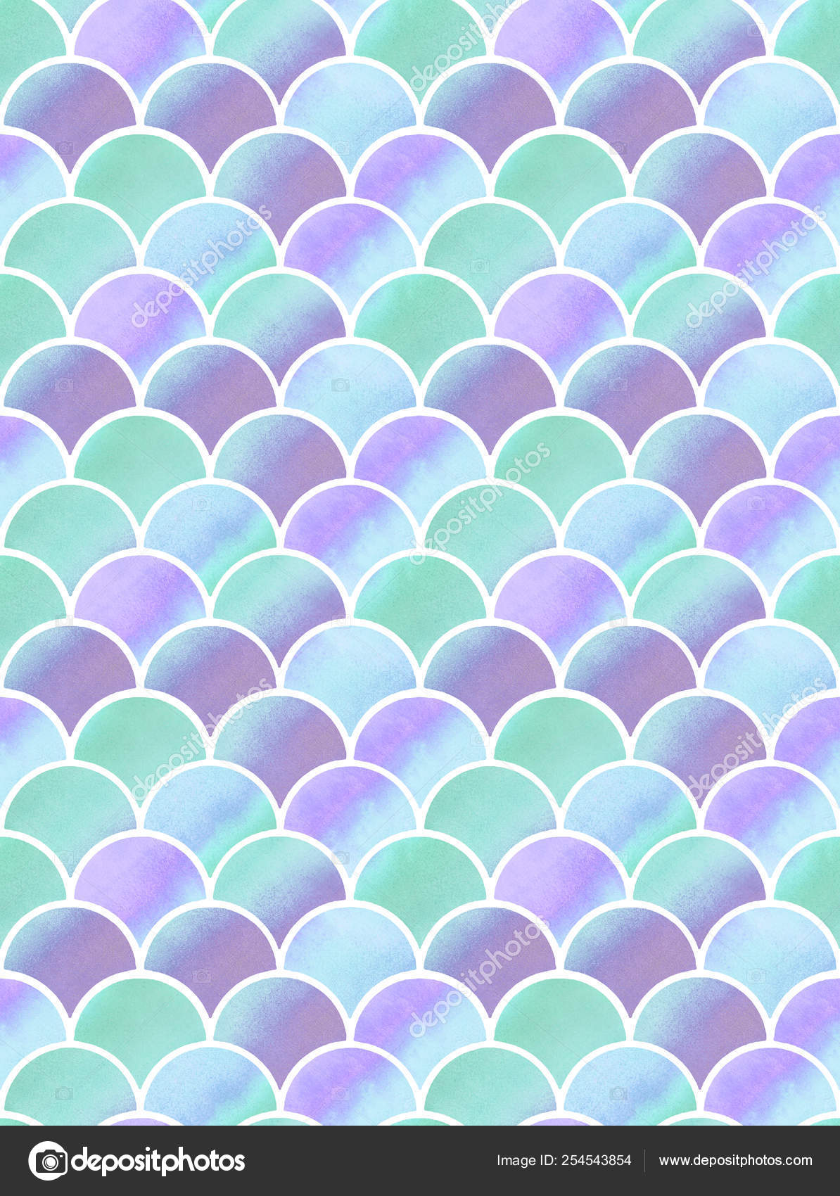 Watercolor Mint Lilac Scales Mermaid Seamless Pattern Stock ...
