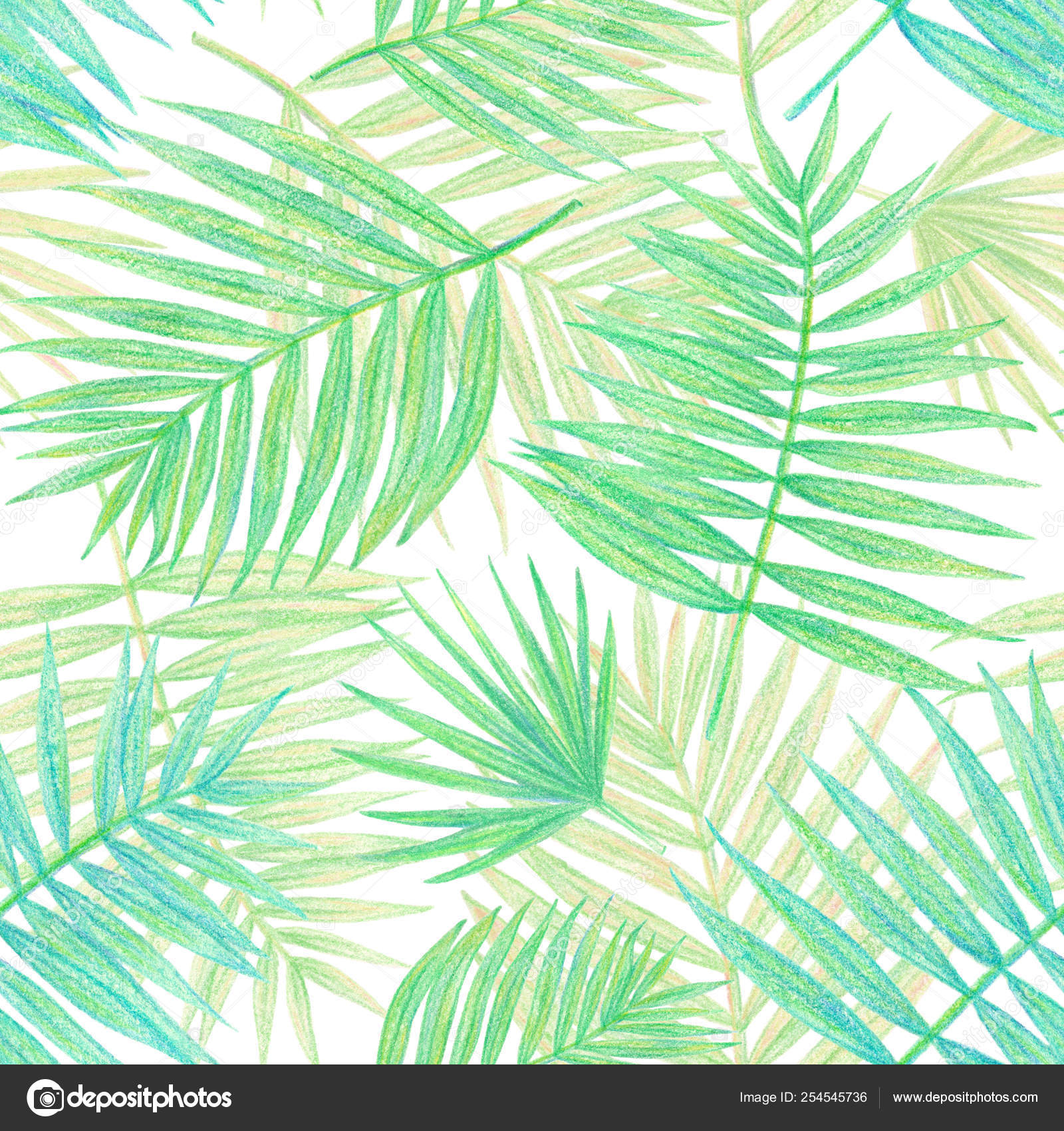 Hand Drawing Tropical Plants Palm Leaves Seamless Pattern Stock Illustration by ©alenaganzhela ...