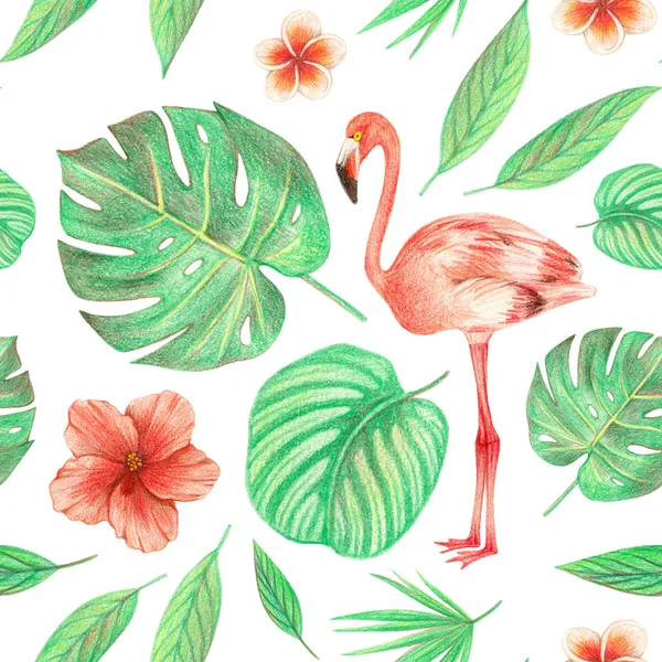 Hand Drawing Tropical Plants Palm Leaves Seamless Pattern Stock ...