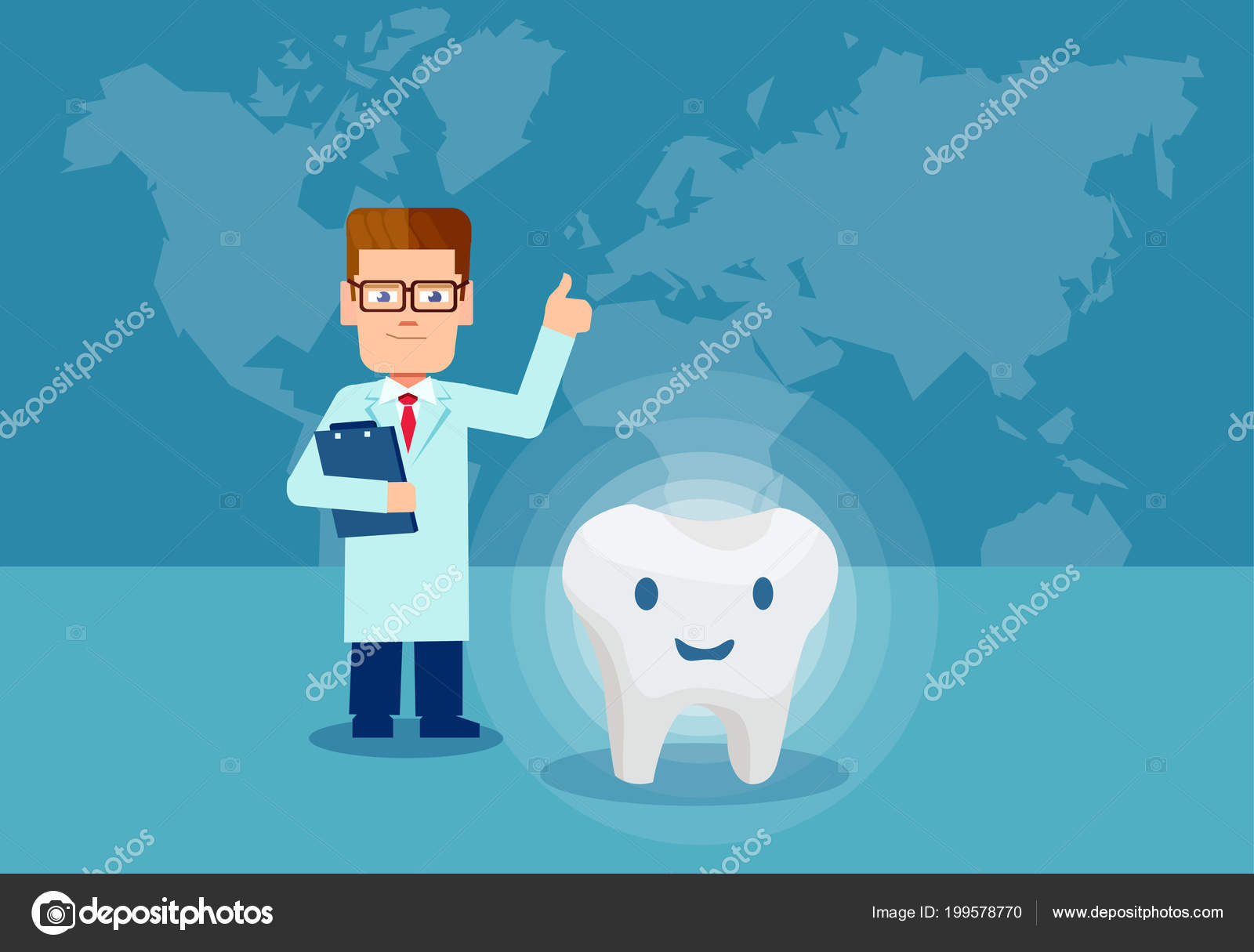 Vector Illustration Dentist Healthy Tooth Holding Thumb Background ...