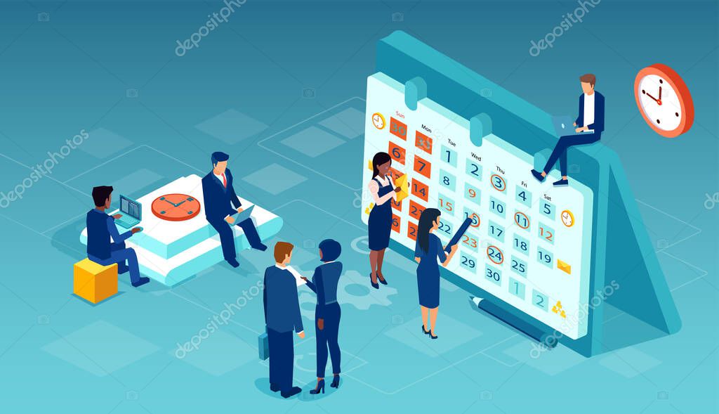 Vector de un equipo de negocios que trabaja en conjunto programando la ...