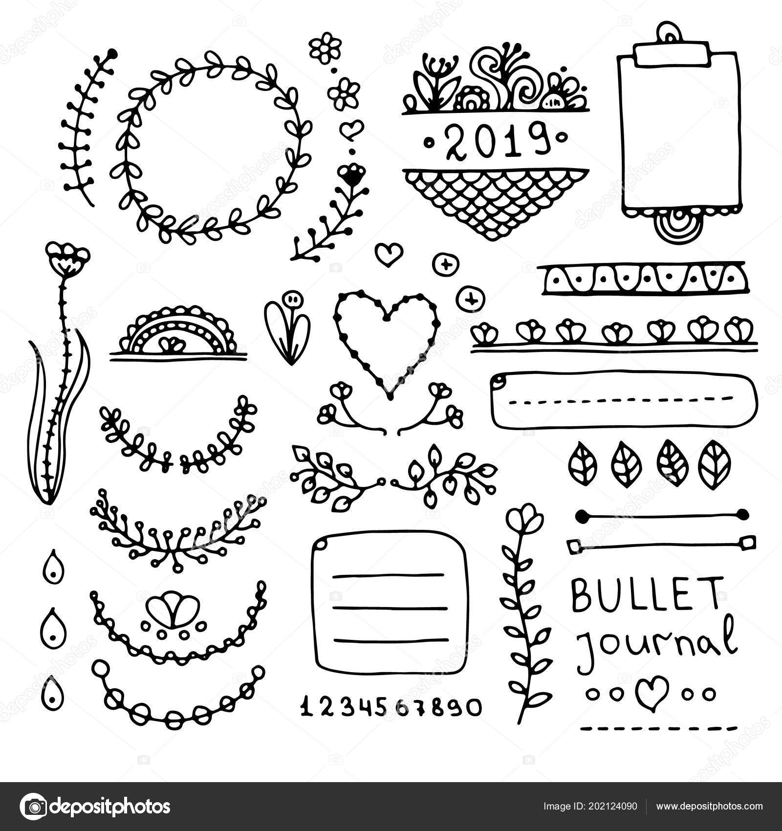 Bullet Journal Hand Drawn Vector Elements Notebook Diary Planner Doodle ...