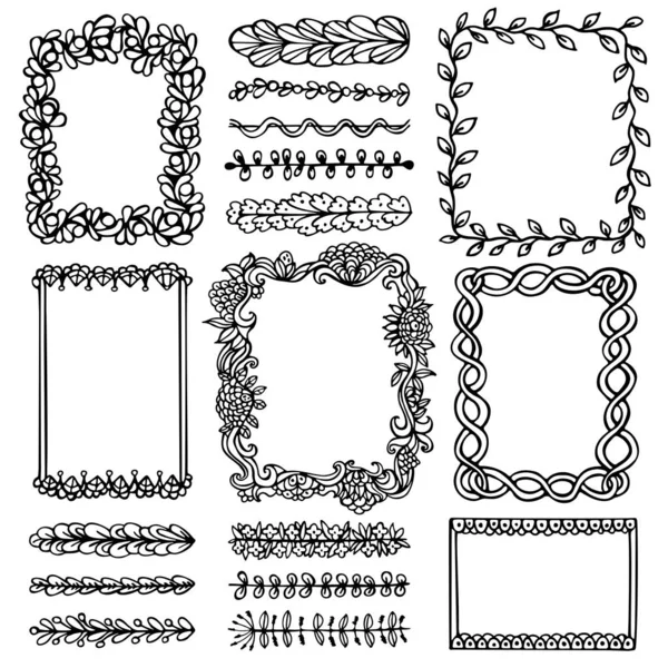 Set dari frame corat-coret hitam, sketsa untuk jurnal peluru Vektor ...
