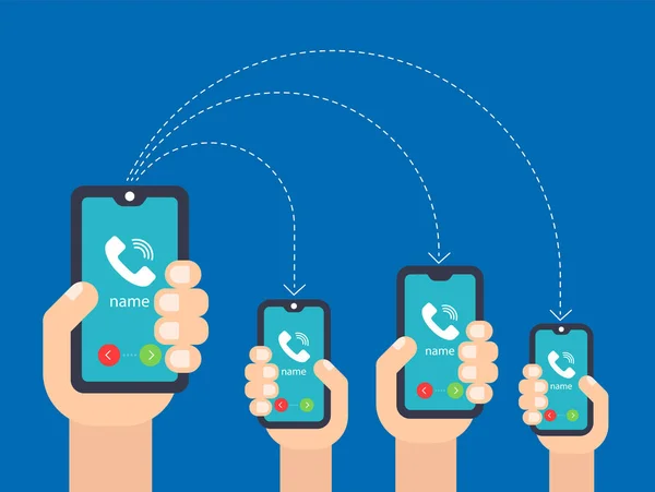 hand with the phone. call to multiple smartphones. - Stock Image ...