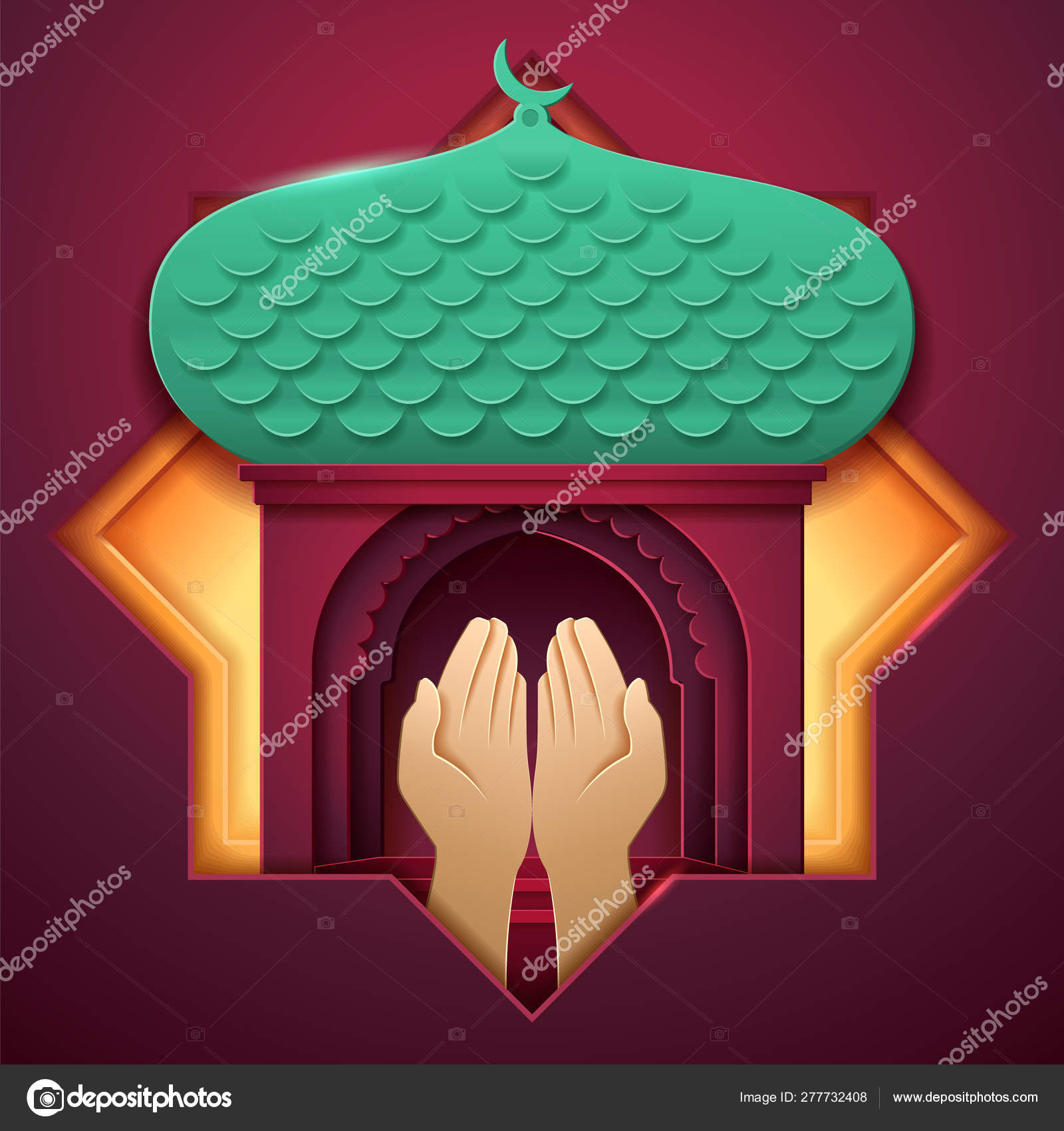 Prayer hands in front of mosque entrance Stock Vector Image by ...