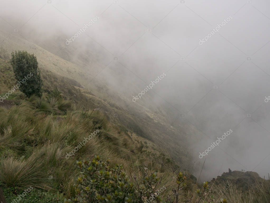 Vista panorámica del volcán Pichincha, ubicado justo al lado de Quito ...