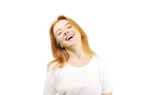 Beautiful Redheaded Young Woman Satisfied Facial Expression Isolated ...