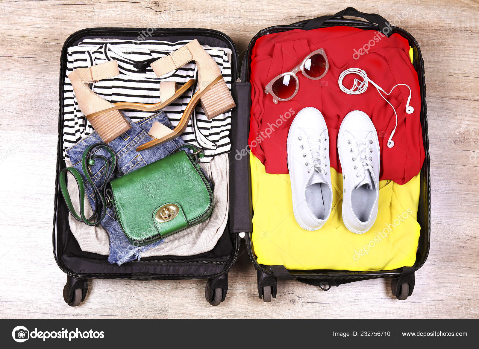 Open Suitcase Fully Packed Folded Women's Clothing Accessories Floor ...