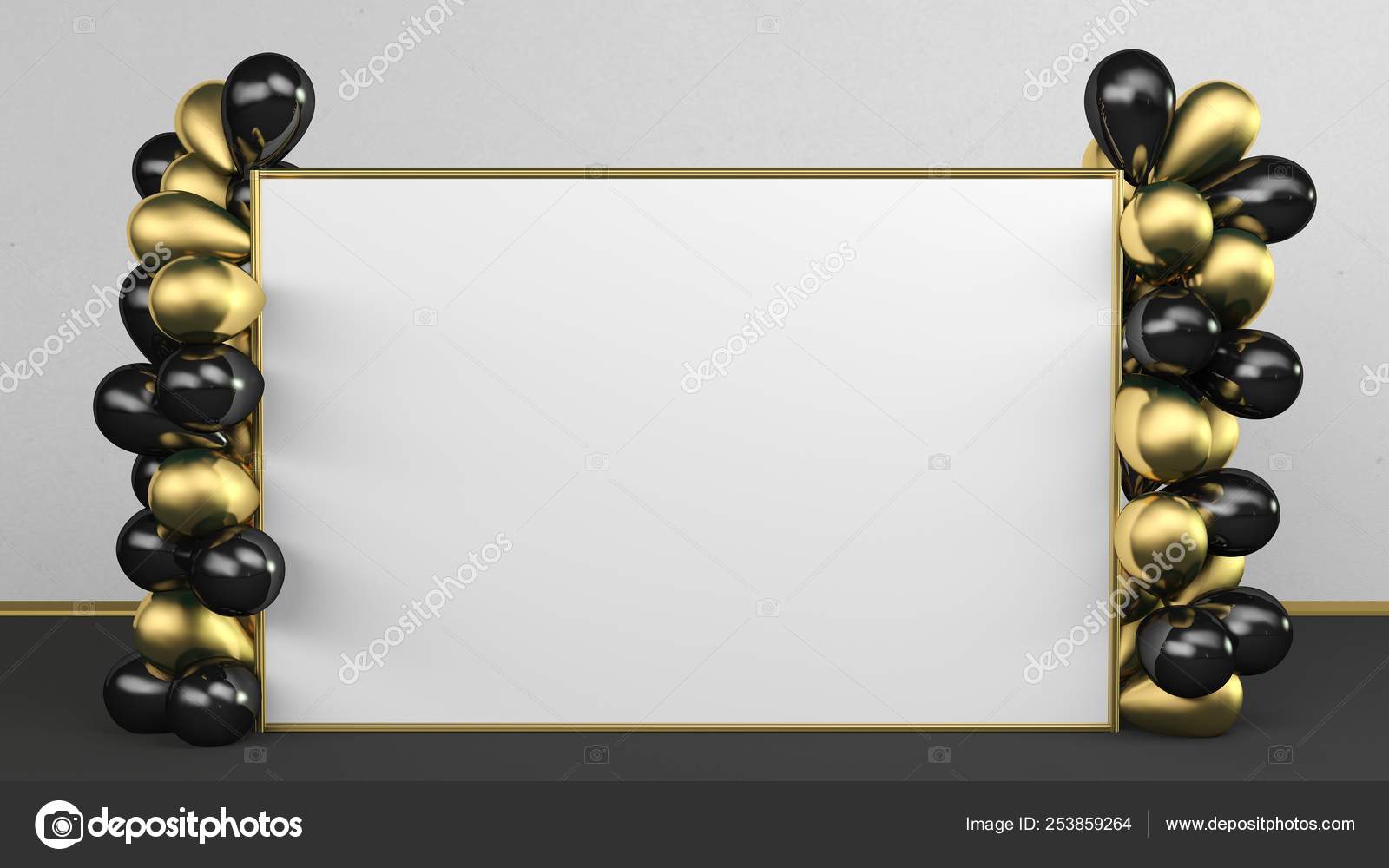 Wedding party backdrop banner 2x3 meters with black and golden balloons ...