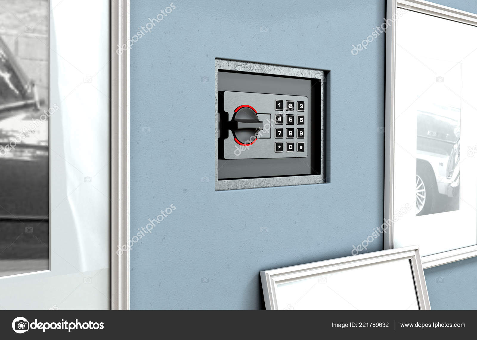 Closed Hidden Wall Safe Revealed Hanging Framed Picture Flat Blue Stock ...