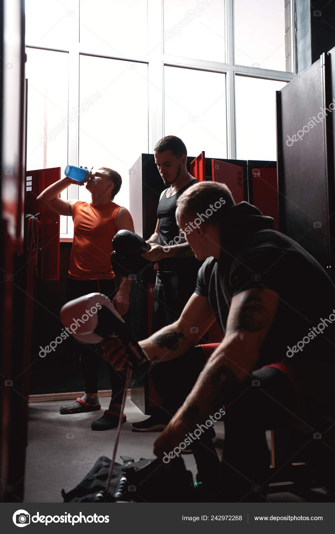 Preparation to big fight. Athletes boxers in sports clothing preparing ...