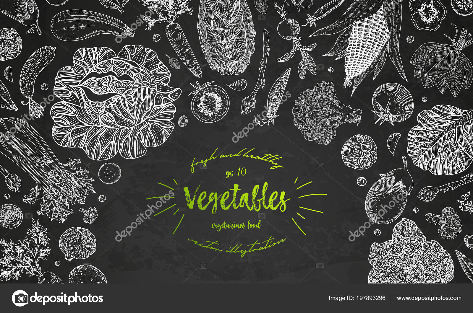 Vegetable vector composition with cucumber, tomato, eggplant, potato ...
