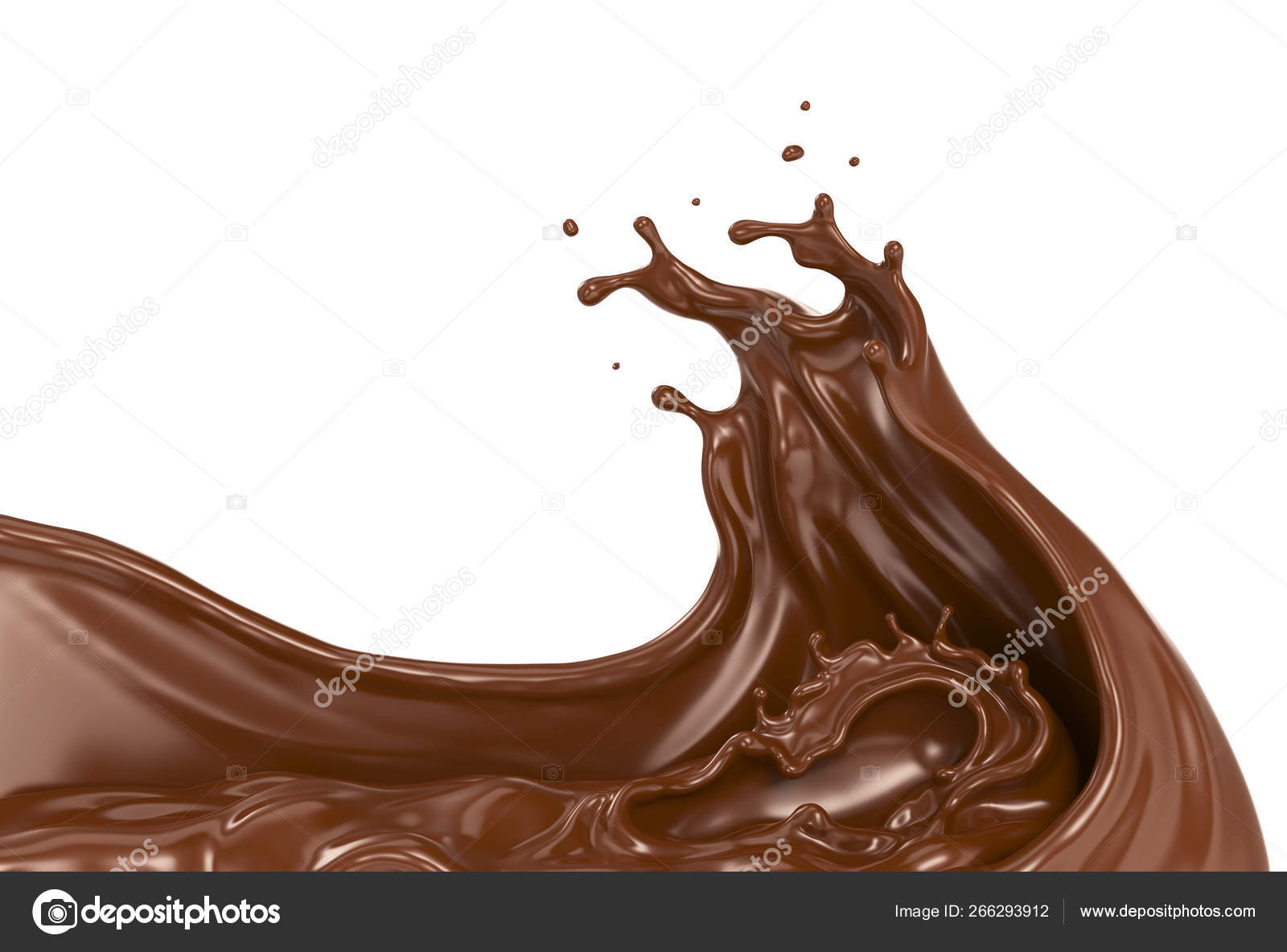Dark chocolate or cocoa splash in wave shape isolated on white background, 3d rendering Include ...