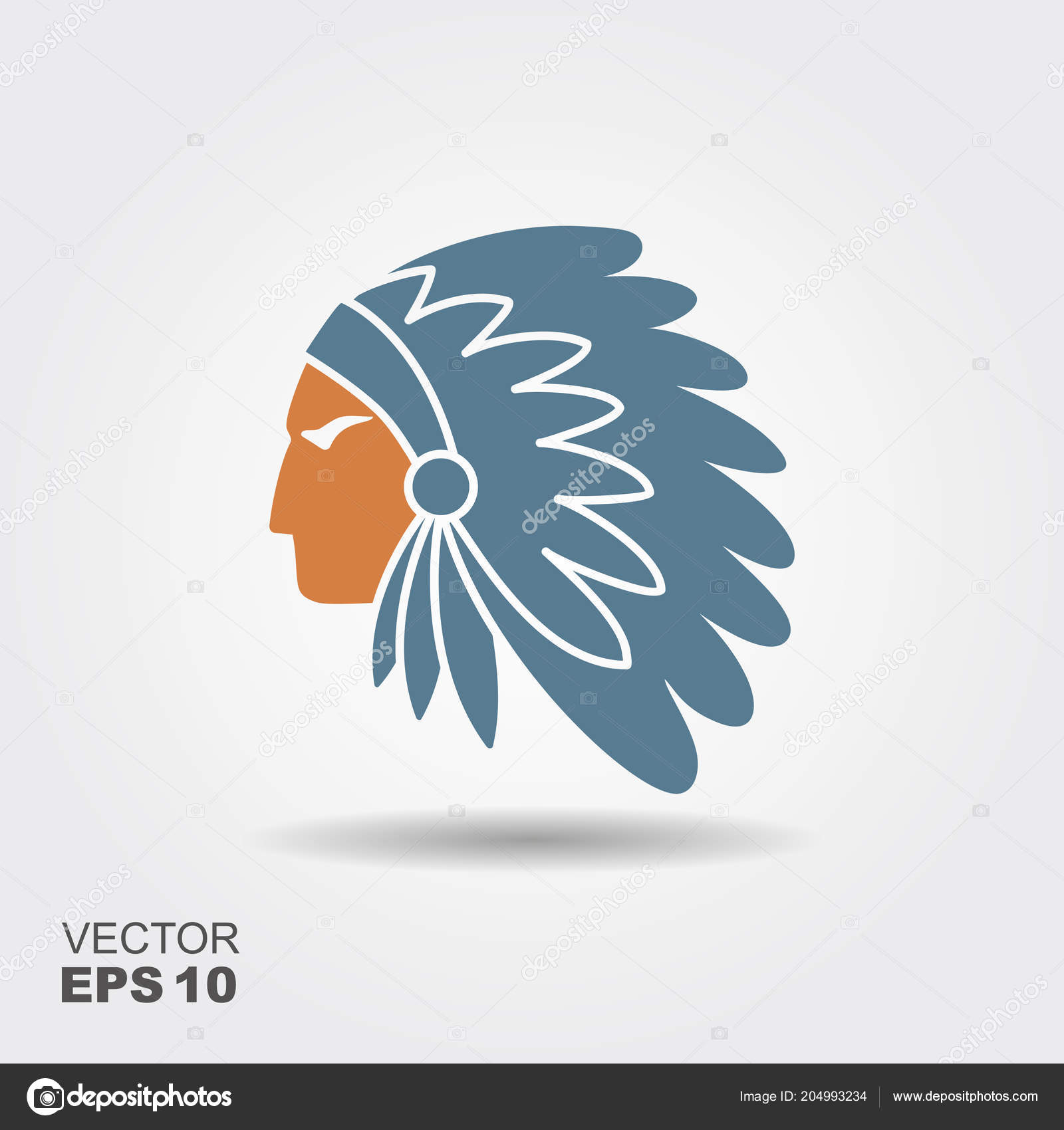 Native American Indian chief with feather headdress vector icon Stock ...