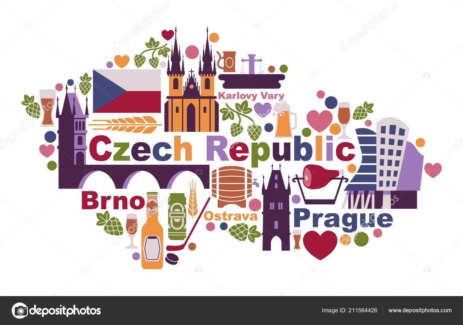 Traditional Symbols Czech Republic Form Map Stock Vector Image by ...