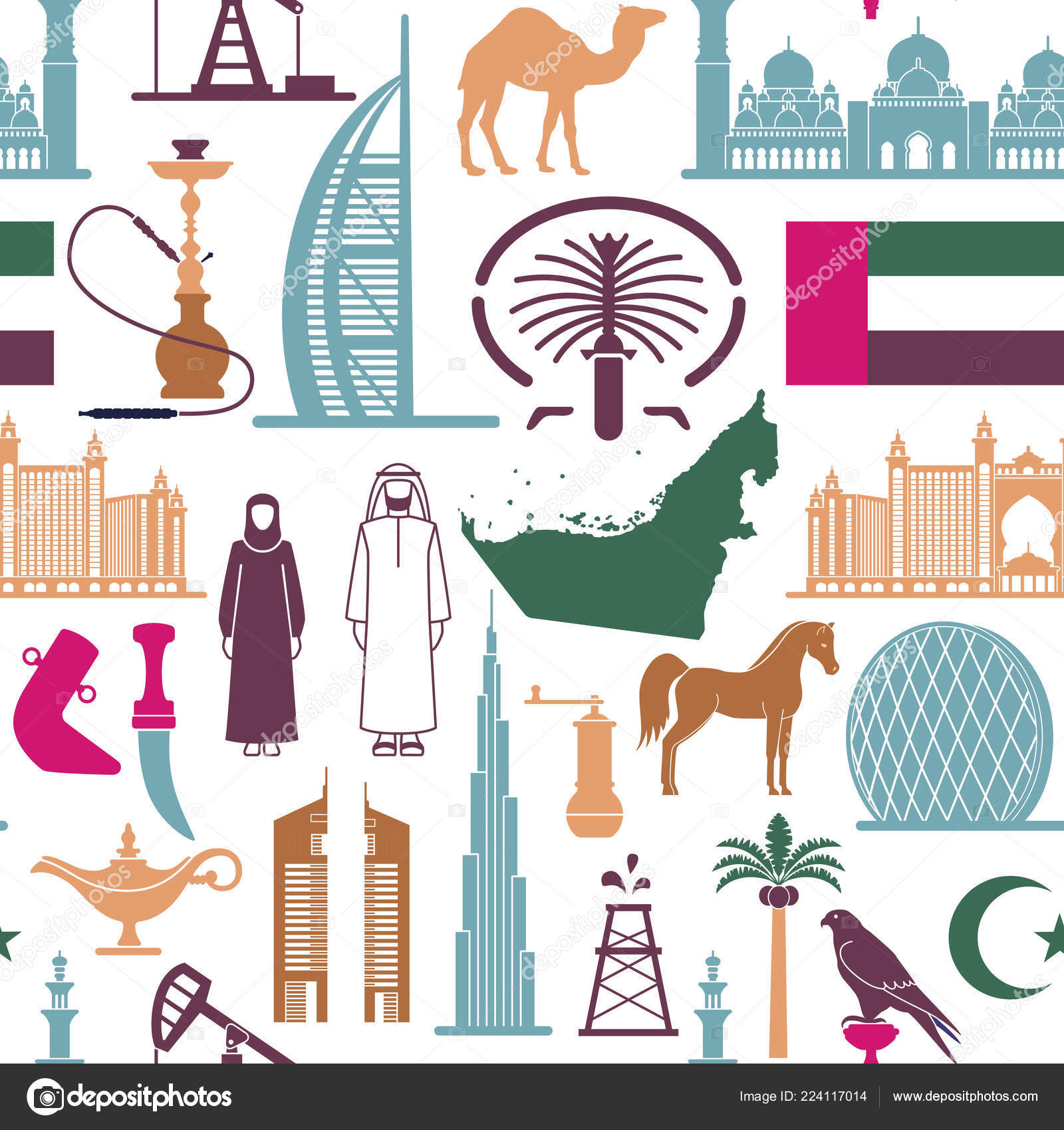 Symbols United Arab Emirates Seamless Background Stock Vector by ©Klava ...