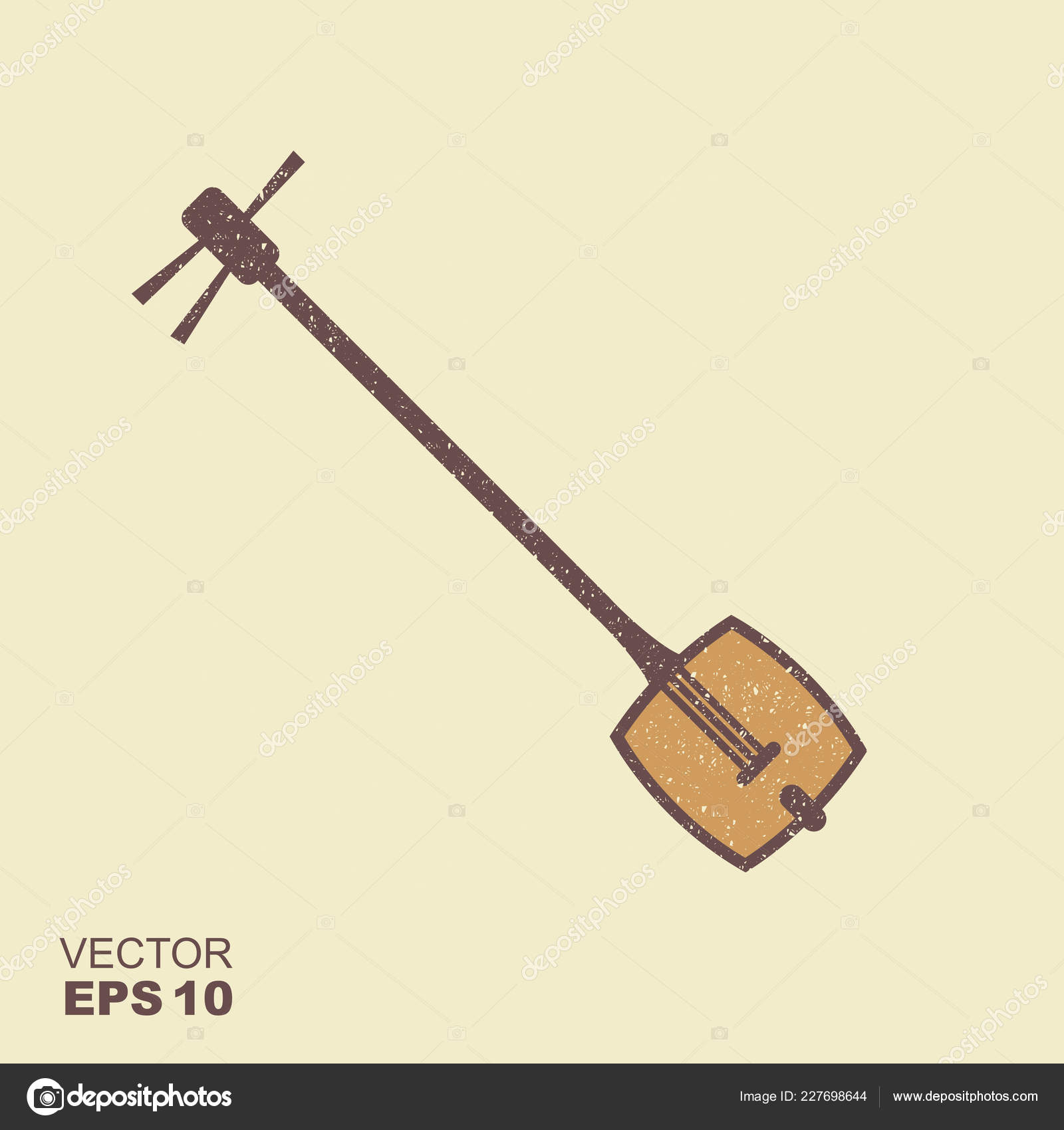 Japanese string music instrument. Shamisen icon with scuffed effect in ...