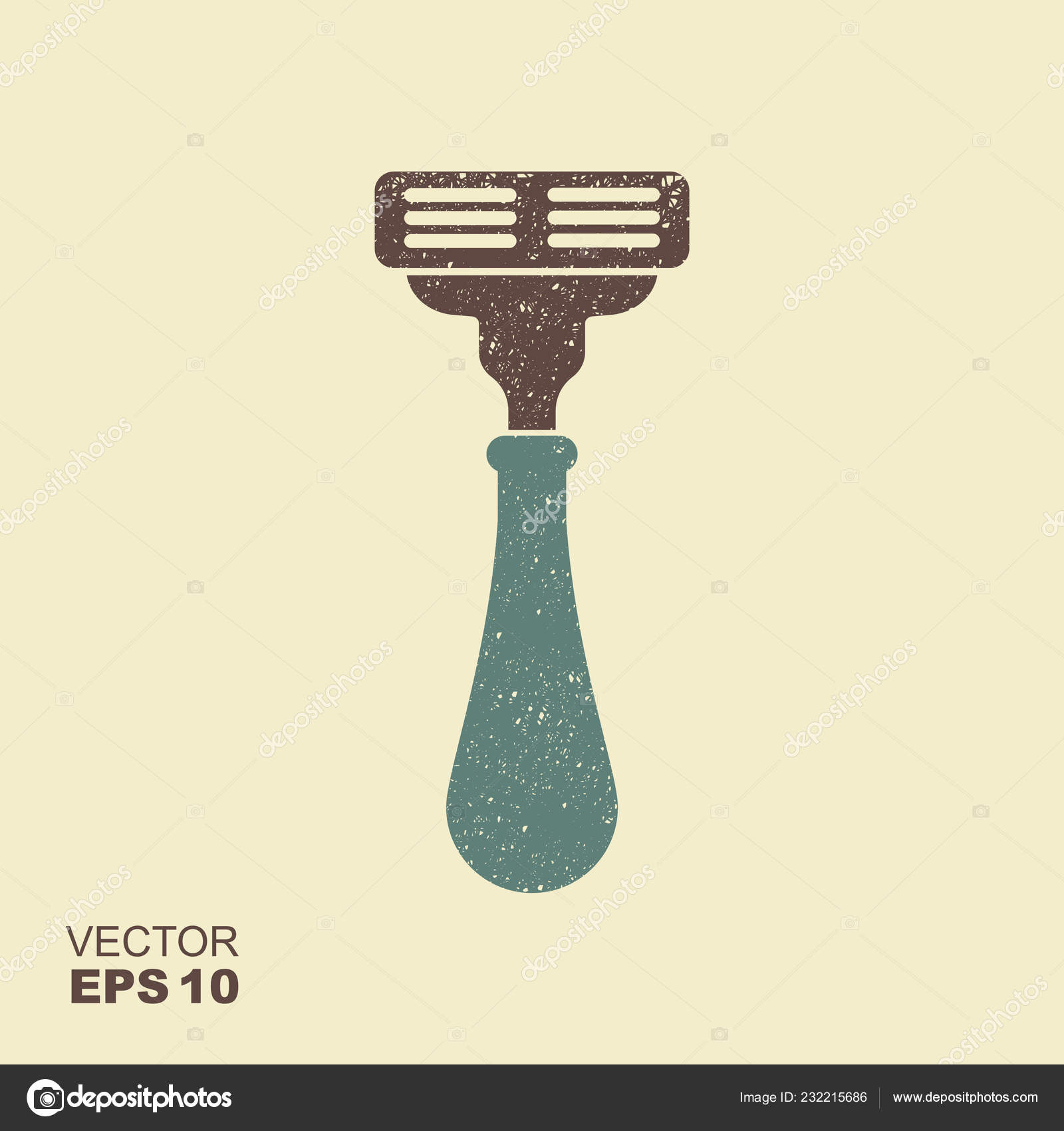 Shaving razor icon in flat style with scuffed effect in a separate ...