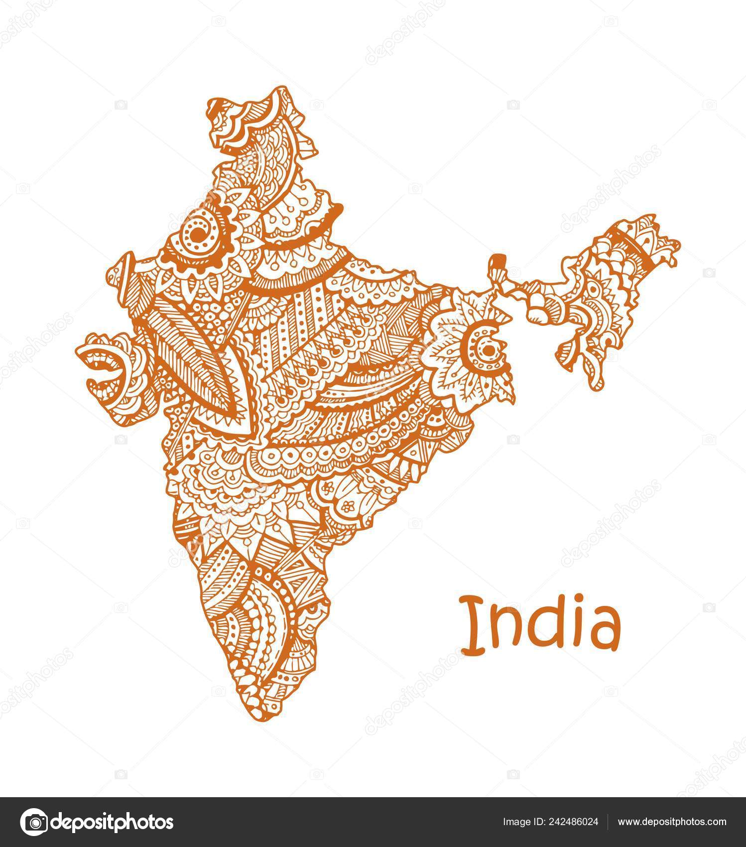 Textured vector map of India. Hand drawn ethno pattern, tribal ...