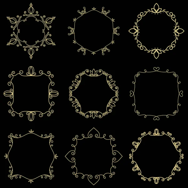 Set Stylish Golden Frame Elements Black Background Stock Vector Image ...