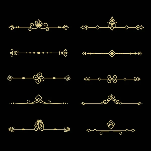 Set Stylish Golden Frame Elements Black Background Stock Vector Image ...