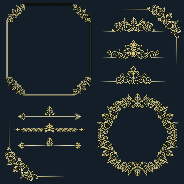 Set Stylish Golden Frame Elements Black Background Stock Vector Image ...
