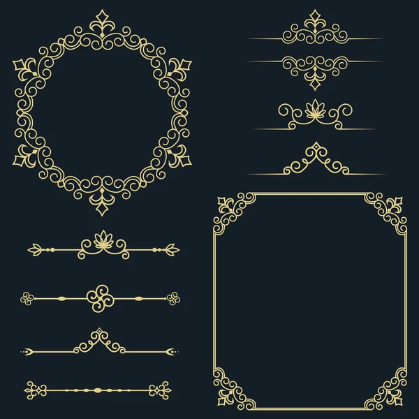 Set Stylish Golden Frame Elements Black Background Stock Vector Image ...